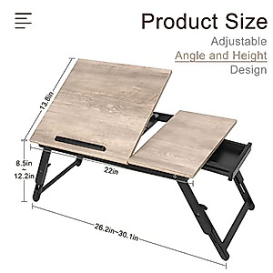 JMLHMXC Bamboo Laptop Desk Bed Tray Table Adjustable Table for Computer Tilting Top Foldable Leg with Drawer