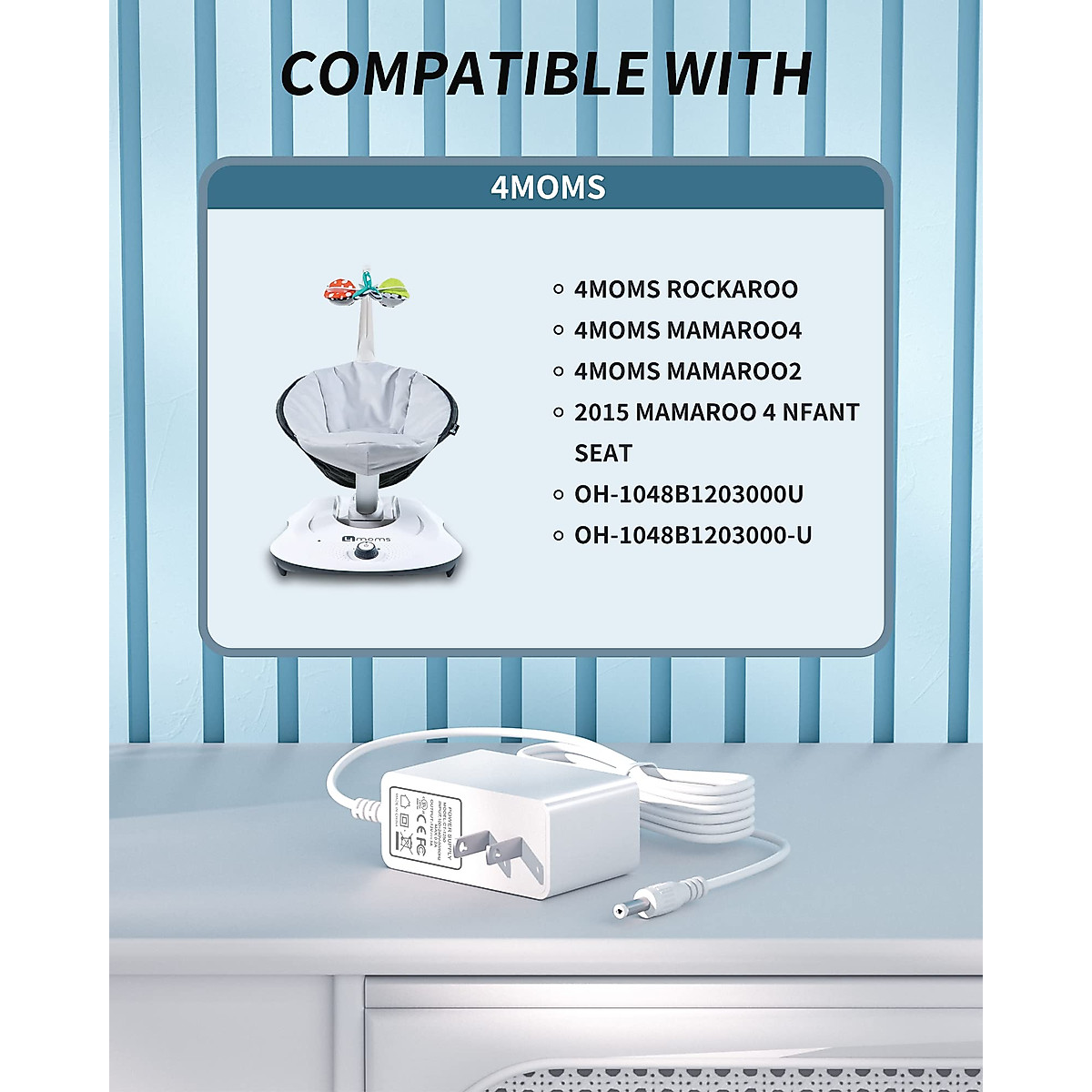 12V 3A for 4moms Mamaroo Power Cord Compatible with 4moms mamaRoo 2/4, for 2015 mamaRoo Infant Seat, Rockaroo Baby Swing Charger Cord