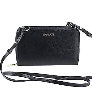 Banuce Small Genuine Leather Clutch Crossbody Purse for Women Shoulder Satchel Bag Long Wallet Phone Case Organizer Black