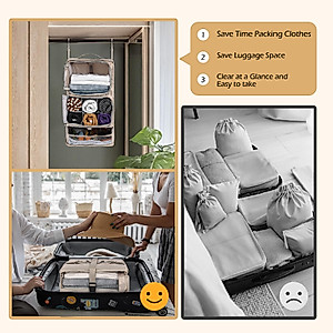 Surblue Hanging Shelves Travel Compression Packing Cube for Carry-on Luggage Suitcase Collapsible Transformable Garment Closet Organizers Large Capacity, Beige, XL