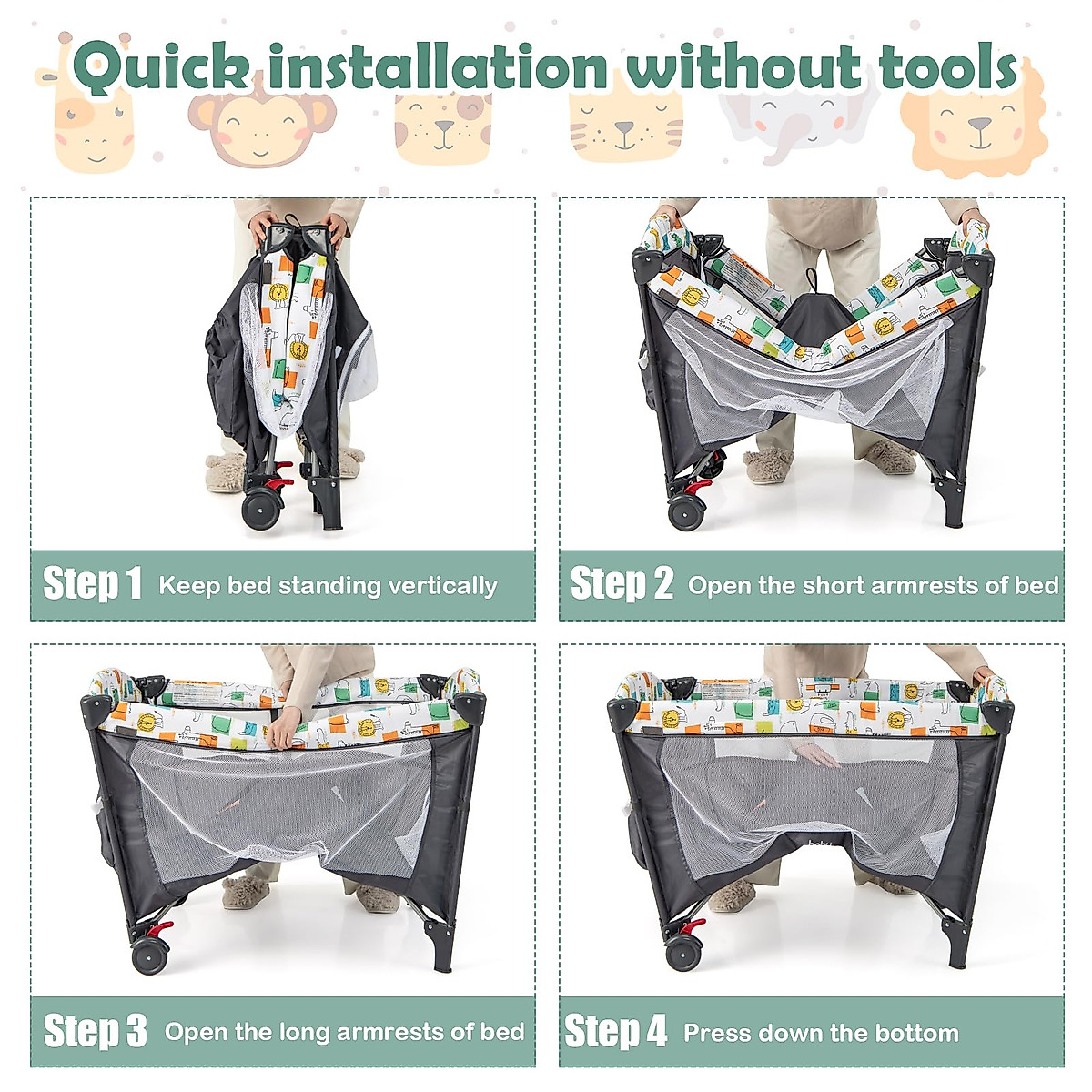 BABY JOY 5-in-1 Pack and Play, Baby Bedside Sleeper with Bassinet, Multifunction Bedside Crib from Newborn to Toddlers, U-Shaped Diaper Changer, Playard, Safety Strap, Music Box & Hanging Toys