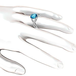 Belinda Jewelz Womens 925 Sterling Silver Swiss Blue Topaz Gemstone Ring Size 9 Oval White Topaz Twisted Band Rhodium Plated Jewelry Gift for Engagement Wedding