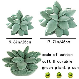 JIFOVER 3D Succulents Pillow-Cute Pillows-17.7in Cute Succulents Stuffed Plush Cactus Throw Pillows for Green Lovers Soft Plant Leaf Shaped Decorative Pillows (10in/Dark Green)