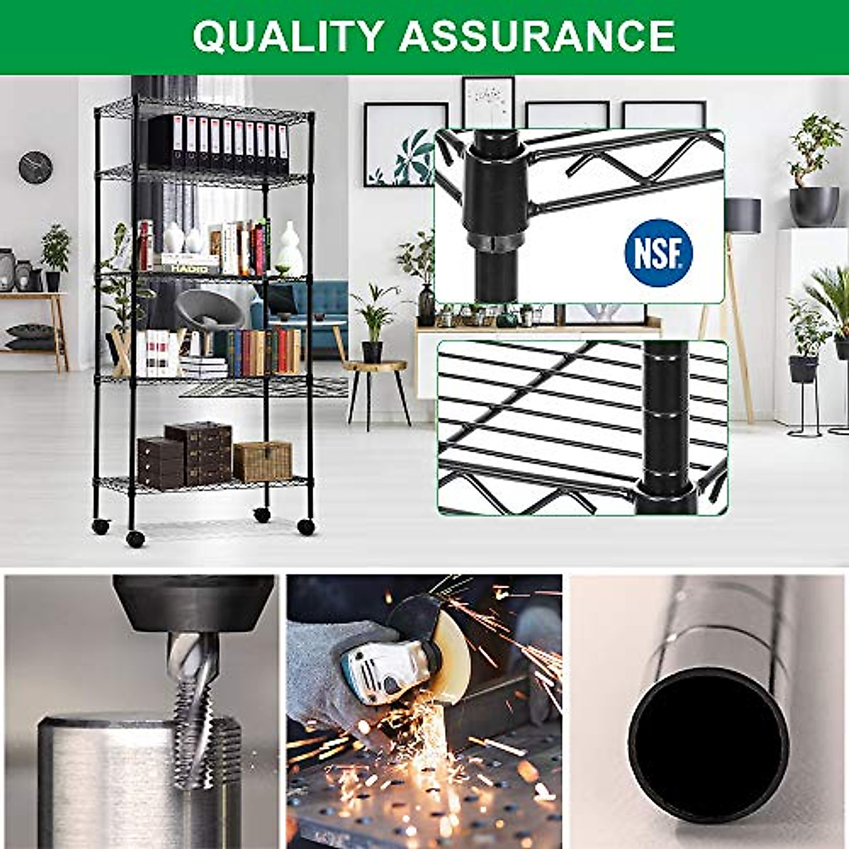 Wire Shelving Unit Storage 5 Tier Metal Shelving Unit NSF Heavy Duty Shelves Height Adjustable Garage Shelving 14" W x 30" L x 60" H with Wheels Large Steel Commercial Shelving Black