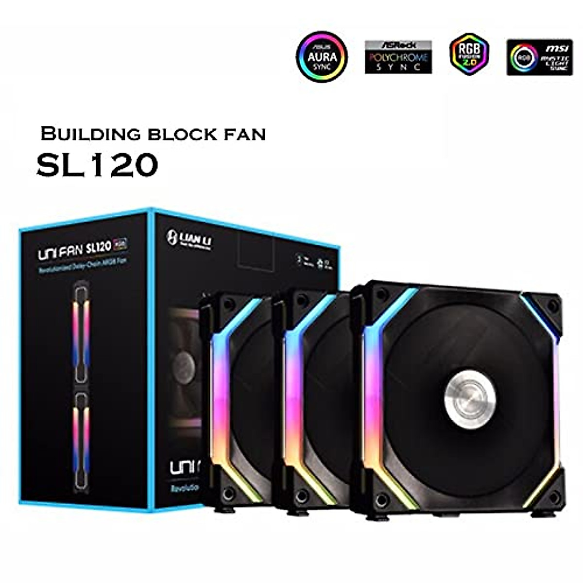 Lian-Li UNI FAN SL120 Revolutionized Daisy-Chain 120mm ARGB Fan, Black, 3-Pack