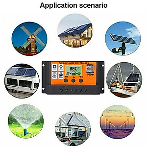 100A Solar Charge Controller 12V 24V PWM Auto Focus Tracking Solar Panel Charge Controller Regulator with Dual USB Port LCD Display Multiple Load Control Modes -Orange
