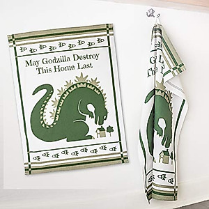 getDigital Dish Cloth May Godzilla Destroy This Home Last - A funny Home Blessing Kitchen Towel for Geeks and Monster Movie Fans - 100% Cotton, Absorbent and Machine Washable