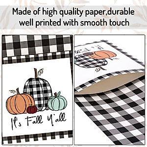 Whaline 36Pcs Fall Thanksgiving Utensil Cutlery Holders Buffalo Plaids Pumpkin Knife Forks Silverware Paper Pouch Bags Autumn Harvest Cutlery Wraps Tableware Holder for Dinner Table Setting Decor