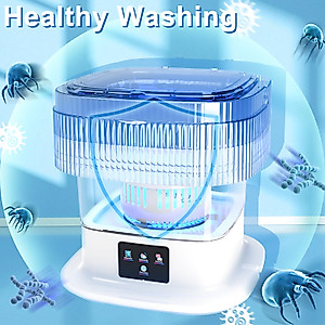 Portable Washing Machine, 10L Mini Washer and Dryer Foldable Washer Machine, Small Washer, Bucket Laundry Machine with Deep Cleaning for Baby Clothes, Underwear, Socks, RV, Grey