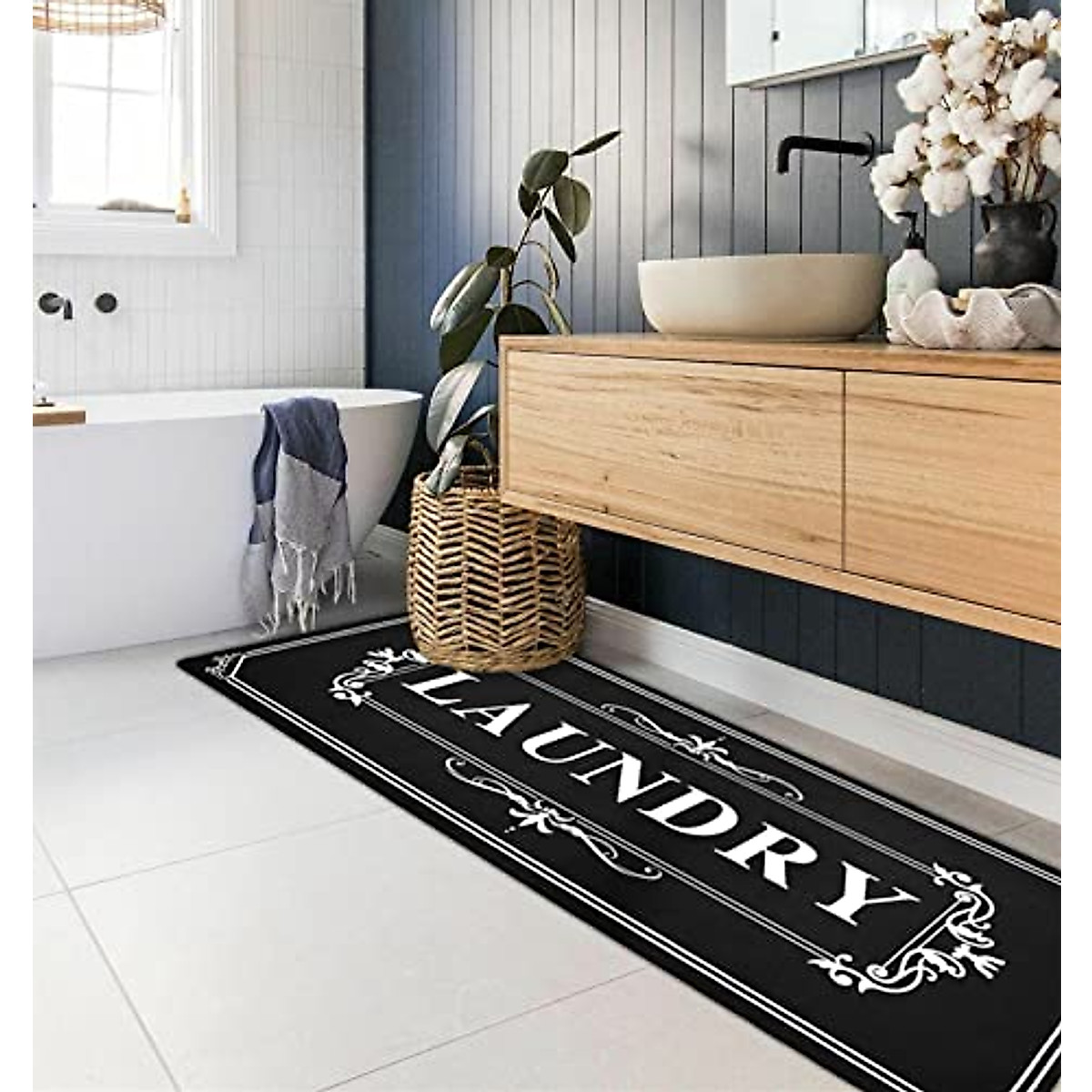 USTIDE Laundry Room Rug Runner Farmhouse Laundry Room Decor Rug Nonskid Kitchen Runner Durable Laundry Floor Mat Waterproof Runner Rug for Kitchen Bathroom Washhouse Entry