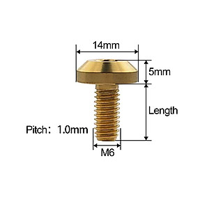 Yaruijia Titanium Bolts M6x12 15 20 25 30 35 mm Umbrella Head Allen Screws Pack of 5 (M6x12mm, Gold)