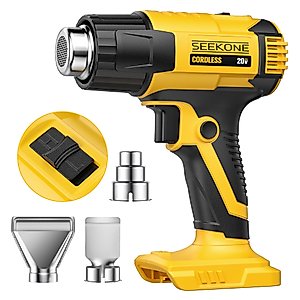 SEEKONE Cordless Heat Gun for Dewalt 20V Battery, Dual Temperature Settings 572℉ and 1022℉ Fast Heating Hot Air Gun with 3 Nozzles for Shrink Tubing, Vinyl Wrap, Crafting, Electronics (No Battery)