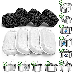SOOFPET Cat water fountain filter, 8-pack of filters(Carbon Filters + Foam Filters), Replacement Filters for 108oz/3.2L Stainless Steel Cat Water Fountain