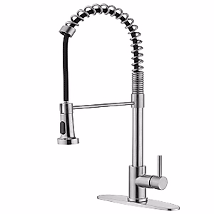 Modern Pull Down Single Handle Kitchen Faucets with Supply Lines and Deck Plate, Brushed Nickel