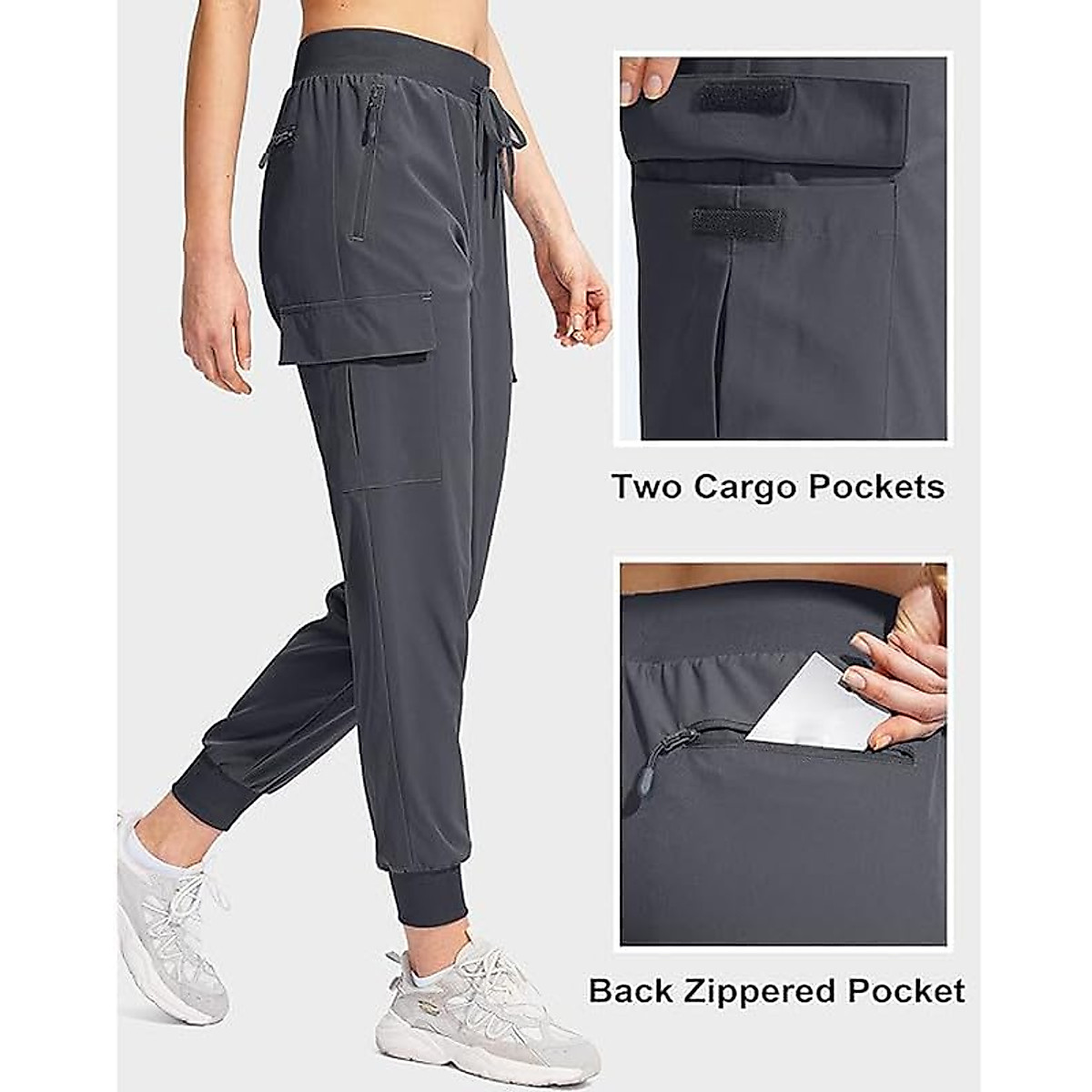 JENOANY Quick Dry Pants Women Water Proof Rain Pants Hiking Lightweight Cargo Joggers Moisture Wicking Water Resistant, Steel Grey, S