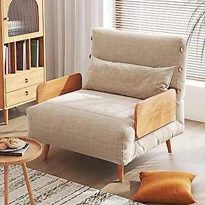 Kaxiti Sleeper Chair Bed - Convertible Sofa Bed for Living Room, 3 in 1 Sleeper Chair Bed Futon Chair, Comfortable Reading Chaise, Linen Fabric Beige (Single)