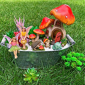 Mood Lab Fairy Garden - Mushroom House Set of 6 pcs - Miniature Figurines & Accessories Kit - for Outdoor or House Decor