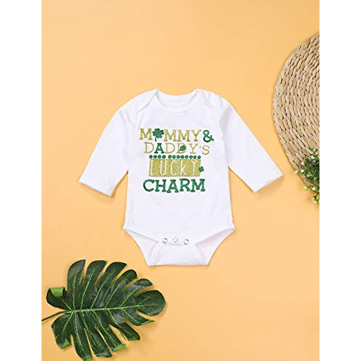 WALSONER My 1st ST.Patrick's Day Outfit Baby Girl Long Sleeve Romper Suspender Skirts with Headband clothes (Green-A, 0-3 Months)