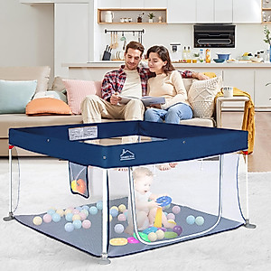 Uamector Foldable Playpen, Baby Playpen for Indoor Outdoor Large Baby Gate Playpen, 51 * 51 Inch Safety Oxford Cloth Folding Baby Fence Kids Play Pen with Anti-Slip Base