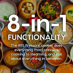 IRIS USA 3 Qt. 8-in-1 Multi-function Pressure Cooker with Waterless Cooking Function, Compact Pressure Cooker for 2-3 People with Pre-Programmed Recipes for Easy Healthy Cooking, Black