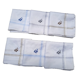 ANTONIA Personalized Handkerchief Cotton for Men with Embroidered W Initials Alphabets for Wedding, Gift, and Formal Occasions (Pack of 6) Multi Color