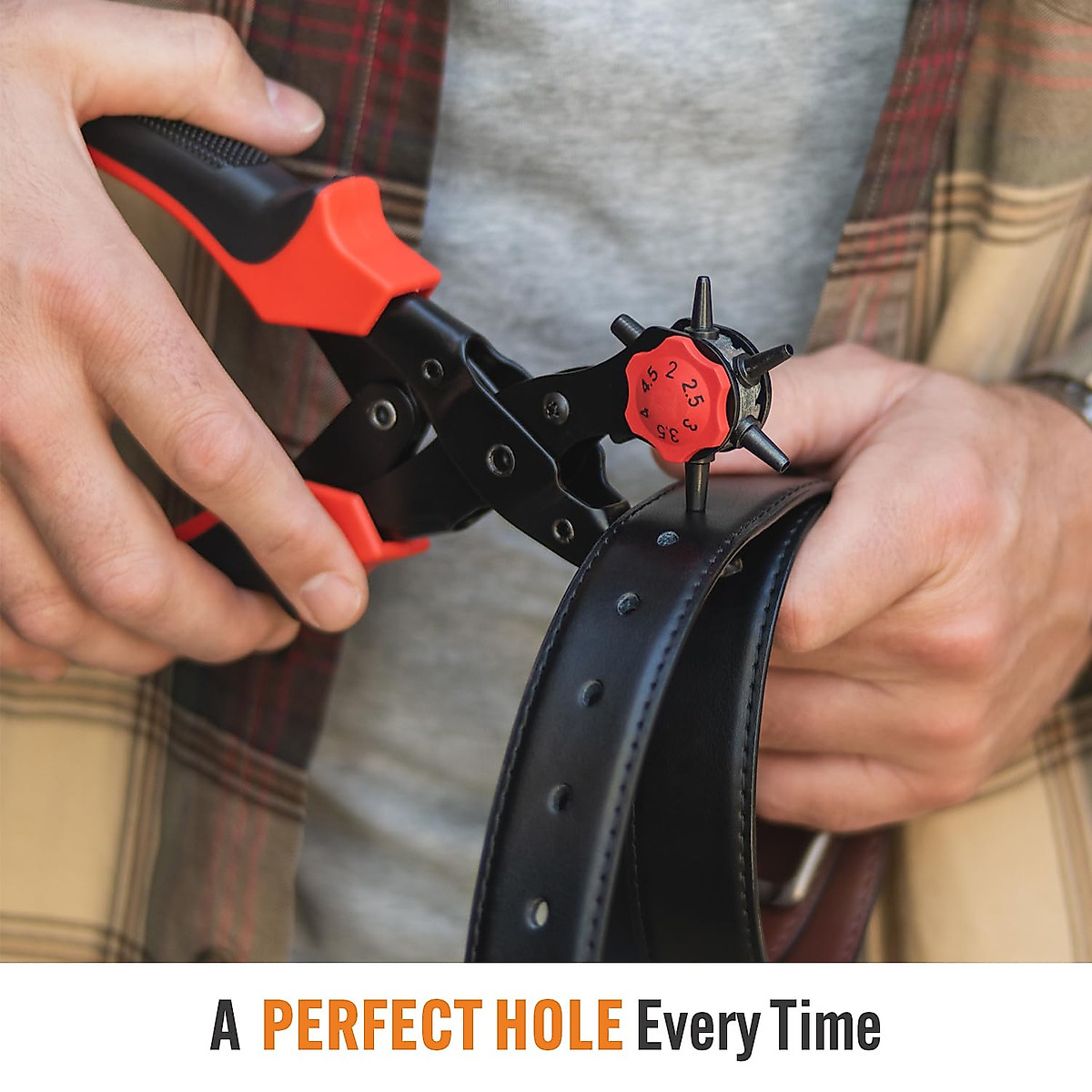 Professional Leather Hole Puncher – Leather Punch Tool for Belts, Watch Bands, Handbag Straps and More – Precision Multi-Size Fabric & Leather Hole Puncher for Crafts & Easy DIY Belt Holes