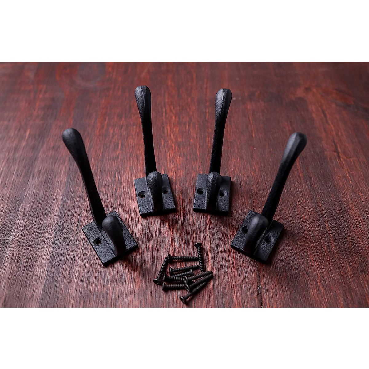 CRAFTSMAN ROAD Vintage Cast Iron Wall Hooks (Black Texture Finish, Set of 4) - Rustic, Farmhouse Coat Hooks | Great for Coats, Bags, Towels, Hats | Classic Stout