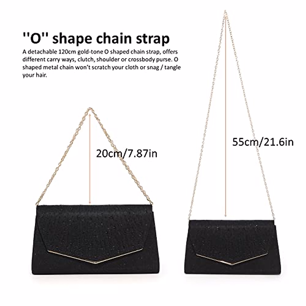 DETARA Women Evening Handbag Glitter Sequins Clutch Purses for Women Shiny Crossbody Bag Formal Wedding Party Prom Purse (Black 305B)