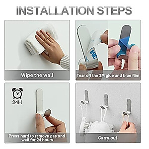 Adhesive Wall Hooks for Hanging, 20PCS Sticky Towel Hooks for Bathrooms, Shower Hooks for Inside Shower, 12lb(Max) Stick on Hooks Heavy Duty, Metal, Waterproof, Oil-proof, Wall Hanger Kitchen Hooks