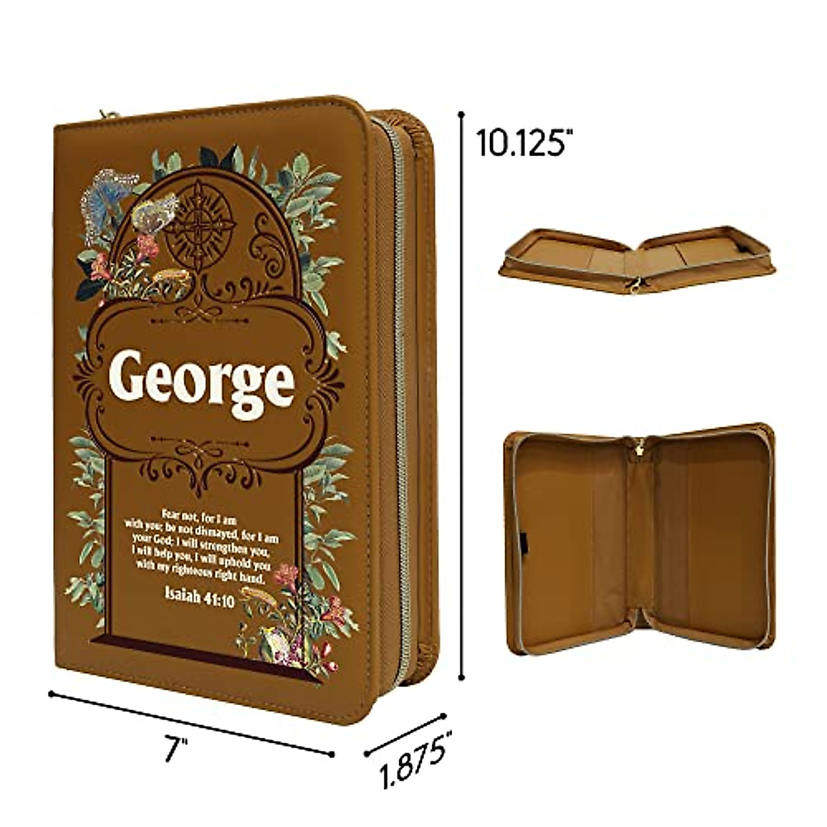 10x7 Inch Personalized Bible Cover – Create Your Own Design, Custom Bible Cover and Carrying Case with Handle – Leatherette Book Covers and Bible Case for Women - Brown (Design 5)