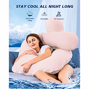 AngQi Pregnancy Pillows, U Shaped Pregnancy Body Pillow for Sleeping, 55 inch Maternity Pillow for Pregnant Women with Cooling Jersey Cover, Pink