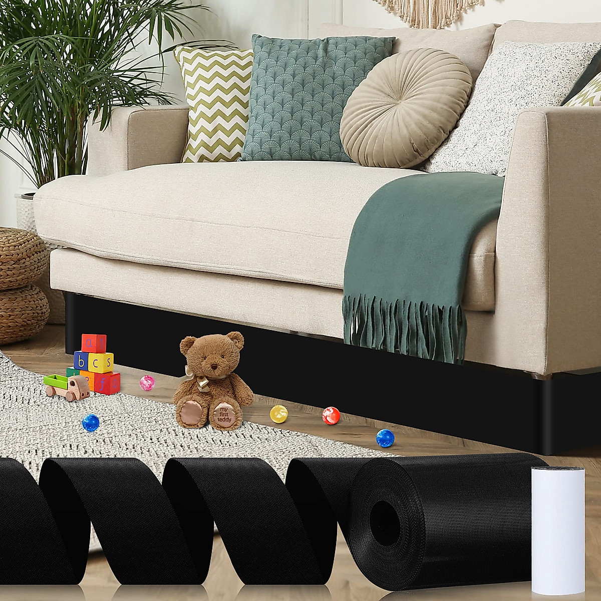 Widen Under Sofa Toy Blocker Adjustable Bumper Under Bed Blocker for Pets Under Couch Blocker Under Bed Blocker with Adhesive Mounting Strap for Avoid Things Sliding (32.8 Ft Long, 4.7 Inch Width)