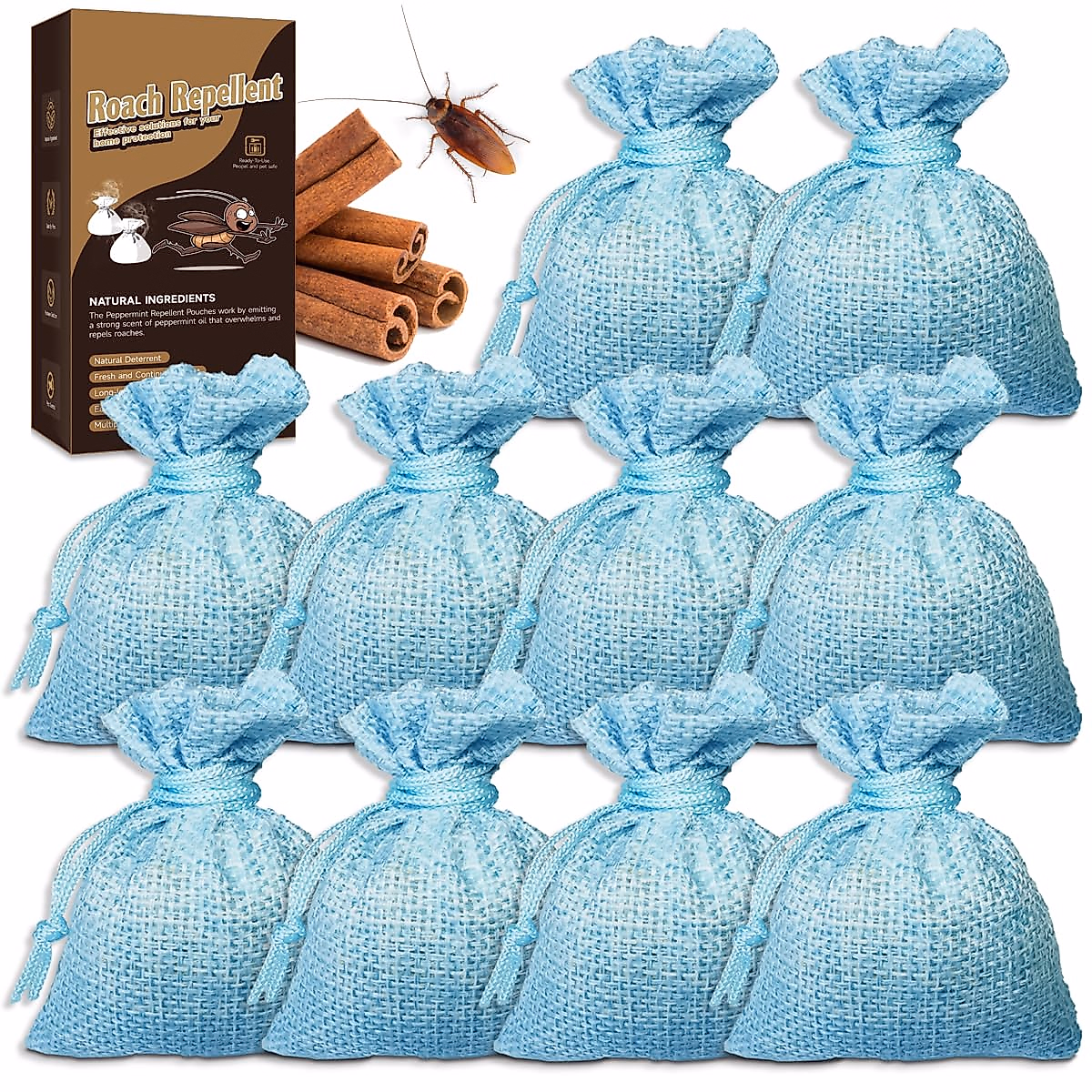 10 Pack Roach Repellent for Indoor Home, Natural Peppermint and Citronella Formula Cockroach Away Solution, Roach Deterrent for House Kitchen Pest Control