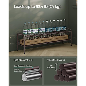SONGMICS Shoe Rack, 2-Tier Shoe Organizer, Metal Shoe Shelf Storage with 4 Side Hooks, Holds 12 Pairs of Shoes, Height-Adjustable Shoe Rack for Entryway, Hallway, Closet, Easy Assembly, Chestnut Brown