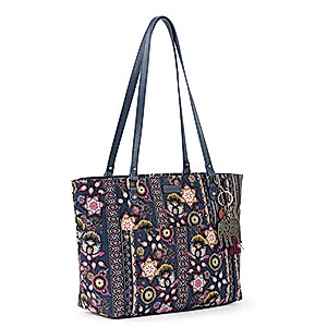 Sakroots Tote Bag in Eco-Twill, Large & Roomy with Zip Closure, Sustainable & Durable Design, Lining Made from Recycled Materials, Navy Tapestry World