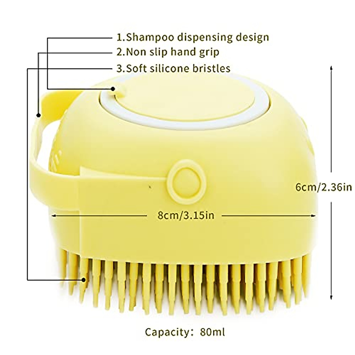 Molain Dog Cat Bath Brush Comb Silicone Rubber Dog Grooming Brush Silicone Puppy Massage Brush Hair Fur Grooming Cleaning Brush Soft Shampoo Dispenser (yellow)