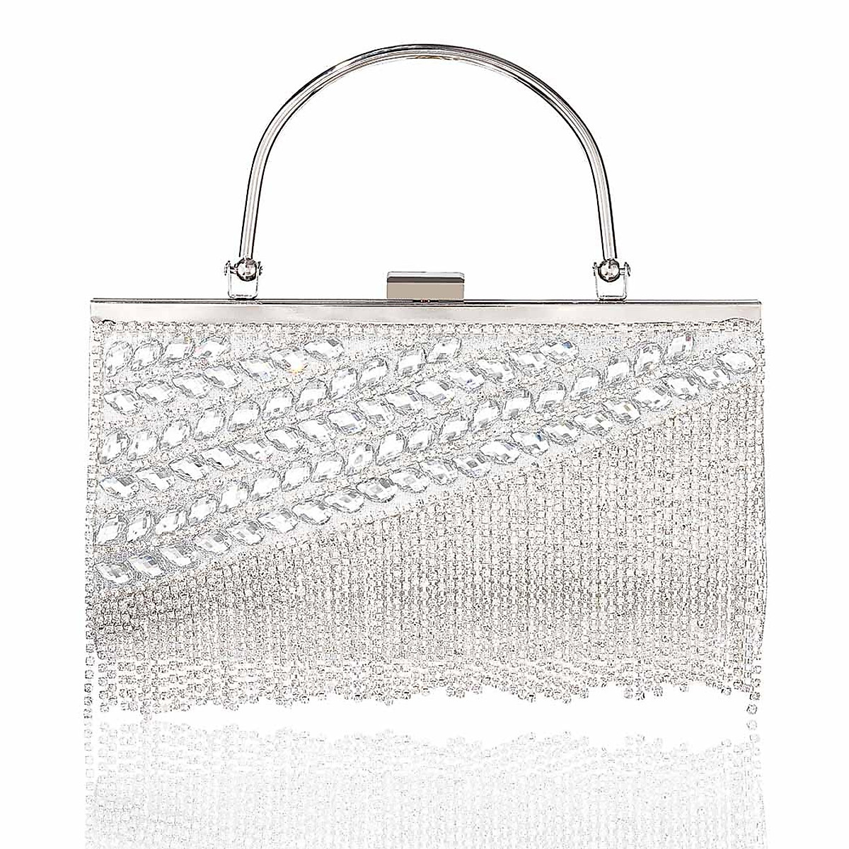 Yokawe Bling Crystals Clutch Purses for Women Rhinestone Tassel Evening Bag Wedding Party Prom Cocktail Handbags (Silver)