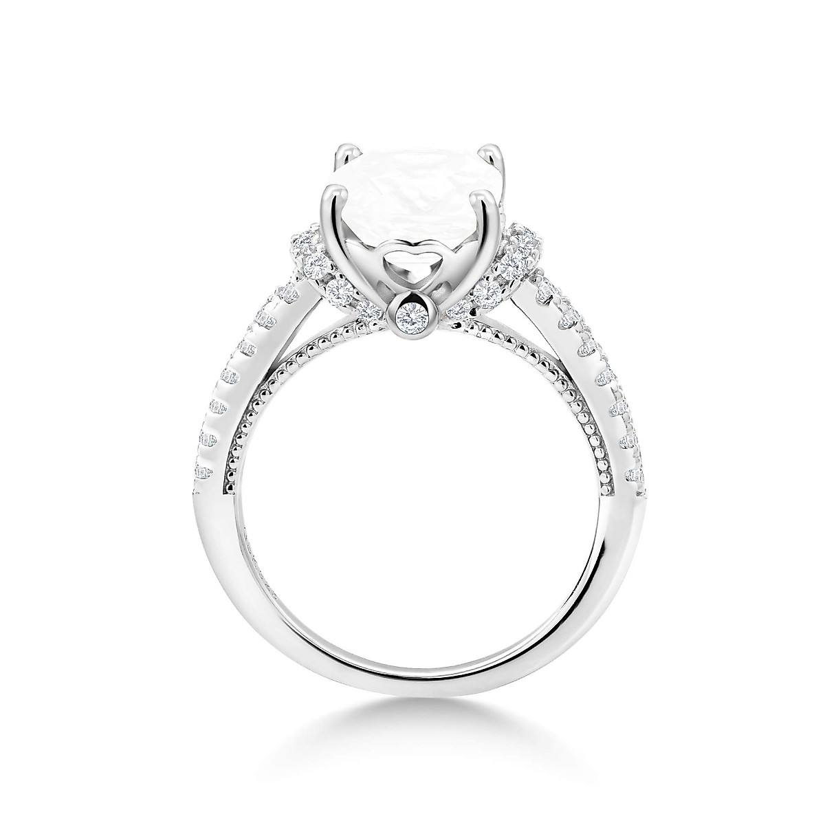 Gem Stone King 925 Sterling Silver Customized and Personalized 10X8MM Cushion Cut Gemstone Birthstone and White Created Sapphire Engagement Ring For Women (Size 7)