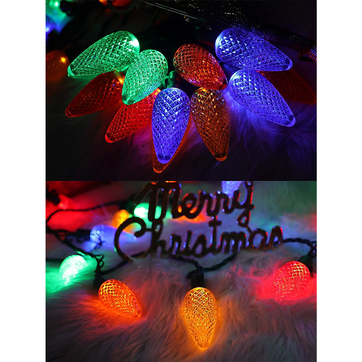 VanRayal C3 Christmas Tree Lights End-to-End Plug,50 LED 18ft Outdoor String Light WarmWhite for Patio Garden,Green Wire,UL Listed,42 Sets Connectable