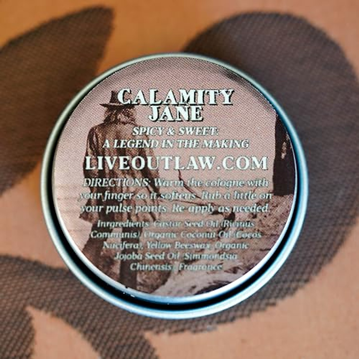 Spicy and Sweet Solid Cologne - Clove, Orange, Cinnamon, Whiskey Scent - Calamity Jane by Outlaw - Men's or Women's Cologne