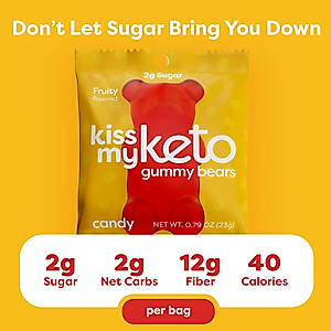 Kiss My Keto Gummies Candy – Low Carb Candy Gummy Bears, Keto Snack Pack – Healthy Candy Gummys – Sugar Free Gummy Bears, Keto Gummy Bear Candy – Keto Gummy Bears (12-pack)