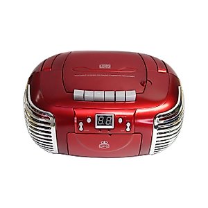 GPO PCD299 Portable Retro Boombox CD, Radio and Cassette Player Mains/Battery Powered - Red