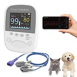Veterinary Pulse Oximeter for Dogs,Handheld Animal Oxygen Monitor,Bluetooth Veterinarian Spo2 Monitoring Machine for Pet Canine &C at Tongue Probe,Easy to use & Accurate,Battery Powered (Not Included)