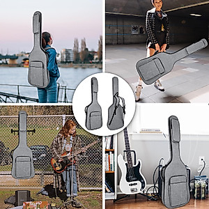MUZTOP Bass Guitar Bag, 7MM Padding Bass Guitar Gig Bag Padded Soft Electric Bass Guitar Case Backpack with Pockets, Grey