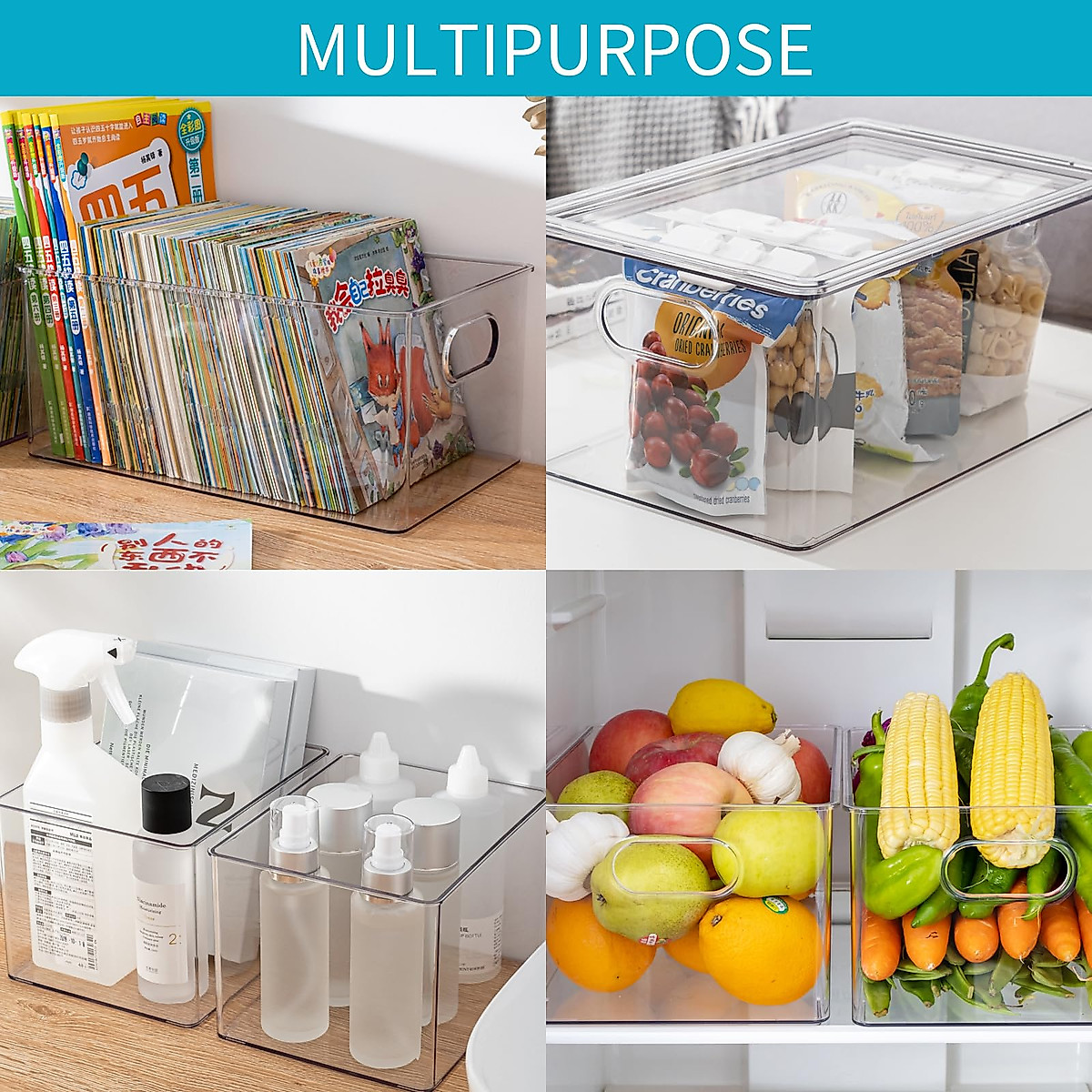 Artendjoon 3 Pack Refrigerator Organizer Bins with Lid, Large Stackable Fridge Organizer Set with Handle, BPA-free Clear Storage Container for Freezer, Cabinet, Pantry Organization