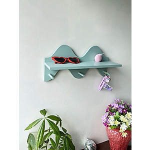 cozifycasa Floating Shelves for Wall Shelf with Hooks Key Holder Purse Rack Hanger Wood Small Cute Shelf for Bathroom Bedroom Game Room (sage Green)