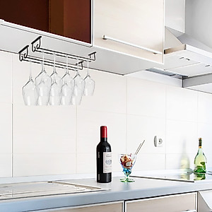 LotFancy Wine Glass Rack Under Cabinet, 17 inch Pack of 2 Metal Stemware Storage Rack Under Shelf, Bar Glass Holder for Kitchen Home Décor