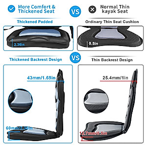 Kayak Seat Thickened Padded Kayak Seat Extra Thick Padded Sit-On-Top Canoe Seat Cushioned - Deluxe Fishing Boat Seat with 4 Pairs Fixed D-Ring & 4 Tie Down Pad Eyes and Screws for Kayaks Boats Canoes