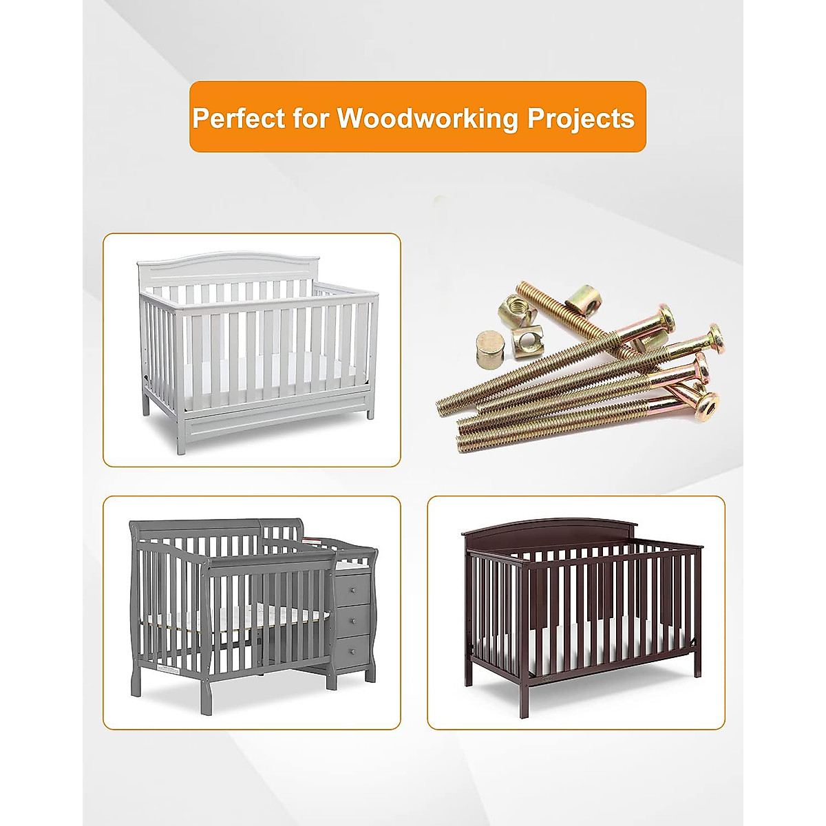 Crib Screws Hardware Replacement Kit - 28 Set Baby Bed Frame Bolts &Barrel Nuts Set,Including M6x40mm/ 50mm/ 60mm/ 70mm/ 80mm Hex Drive Socket Cap Screws Barrel Nuts