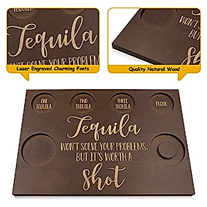 Huray Rayho Tequila Shot Board Serving Tray Huray Rayho Shot Glass Holder Display and Storage Shot Glasses with Salt Rim Bar Wooden Tray for Liquor Birthday Party Wedding Housewarming Men Women Gifts